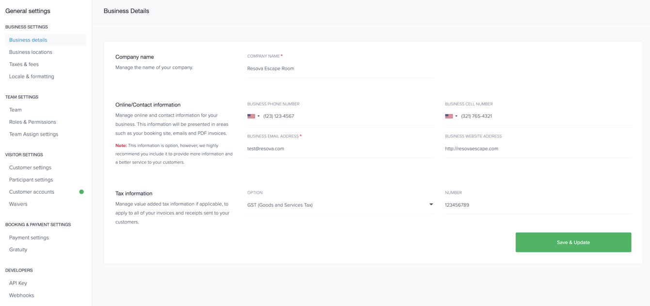 How to Update Your Business Details in Resova