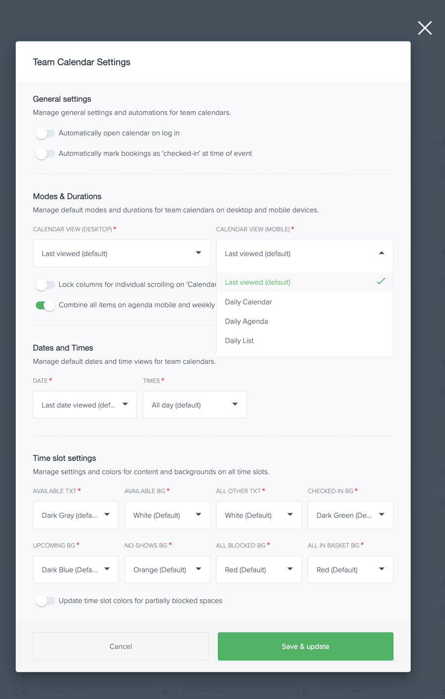 Configuring Team Calendar Settings