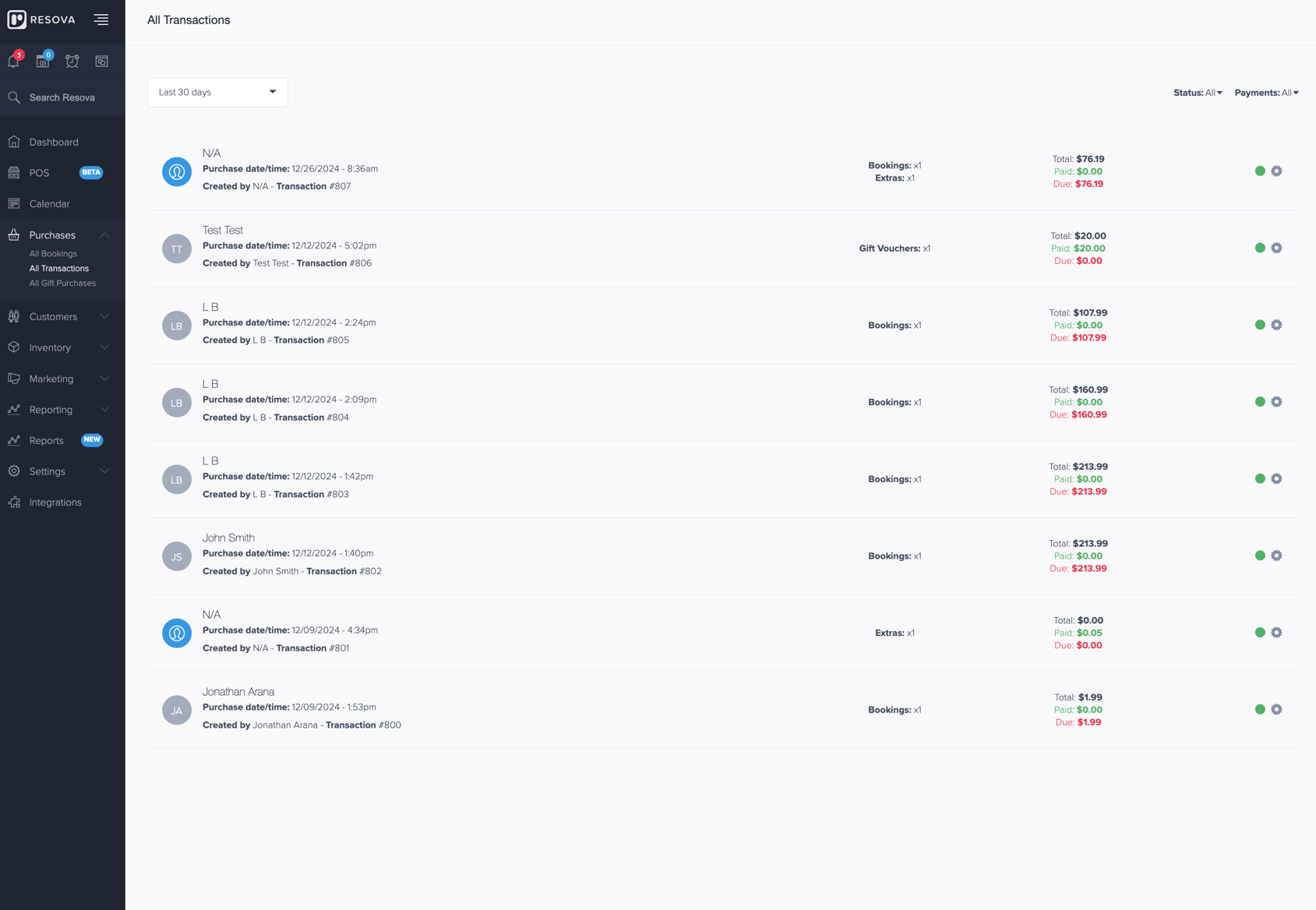 All Transactions Overview