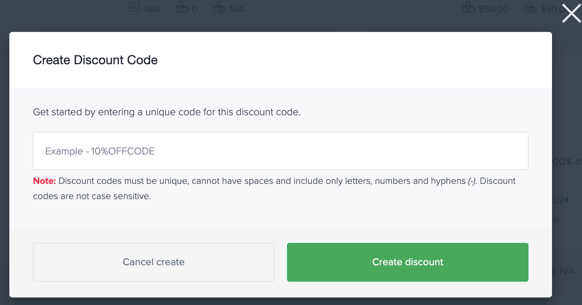 Creating and Managing Discount Codes